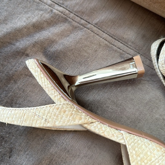 Zara | Shoes | Zara Raffia Sling Backs With Gold High Heels | Poshmark